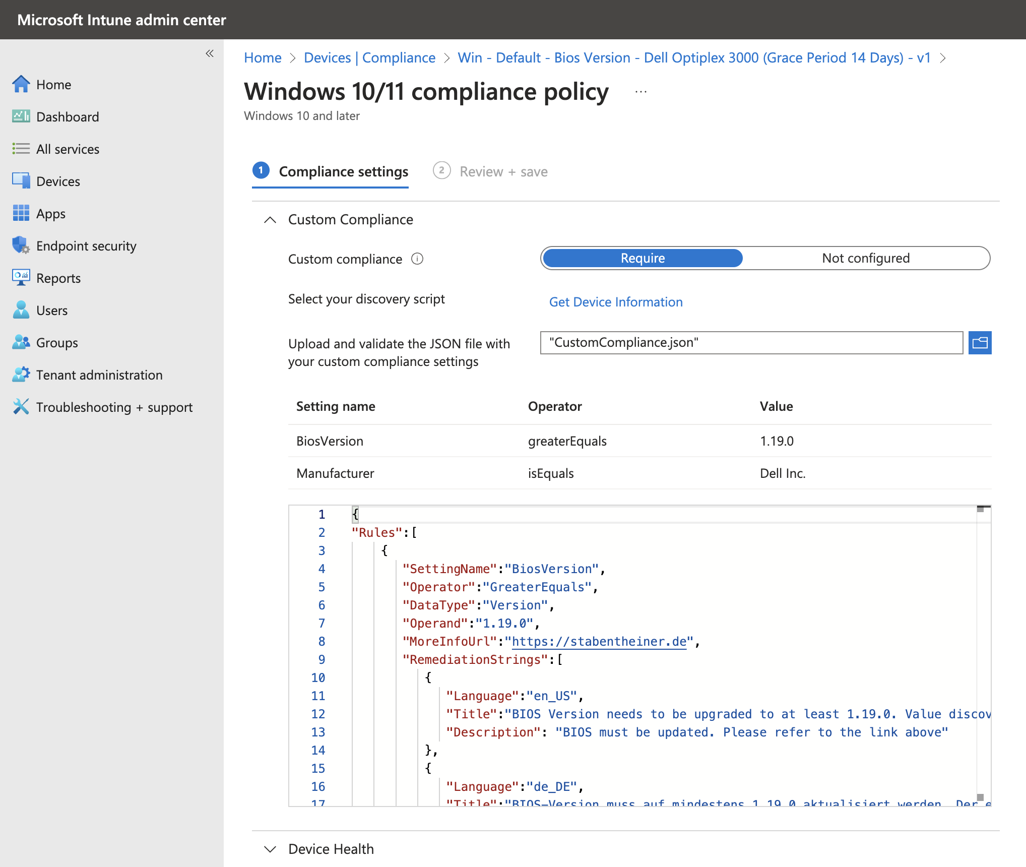 Intune - Custom Compliance-Policy - M365 Blog - Julian Stabentheiner